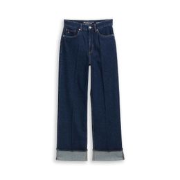 Tom Tailor Denim Damen TTLINOU WIDE High Waist Jeans mit Turn-Up, blau, Uni, Gr. L/32