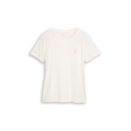 Tom Tailor Damen T-Shirt mit Blumen-Stickerei, wei&szlig;, Uni, Gr. XL