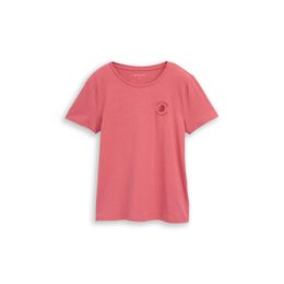 Tom Tailor Damen T-Shirt mit Blumen-Stickerei, rot, Uni, Gr. XL