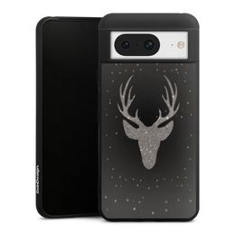 DeinDesign Google Pixel 8 Handy Premium Silikon H&uuml;lle Handyh&uuml;lle schwarz Case Deer Glitzer Winter Silikon Premium Case