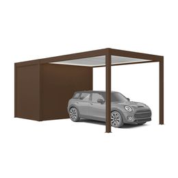 Carport mit Abstellraum und Beleuchtung, Carport mit Abstellraum 2m, Sepiabraun RAL 8014, 301.5 x 498.3 cm, Durchgangsh&ouml;he 205 cm