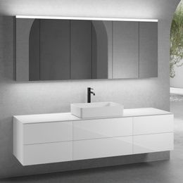 neoro n50 M&ouml;belanlage B: 200 cm mit 6 Ausz&uuml;gen, Waschtisch B: 58 cm wei&szlig; matt, mit Spiegelschrank,, BN0065WM+BN0422WH+2#BN0421WH+BN0406WM+2#BN0474MI,