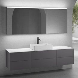 neoro n50 M&ouml;belanlage B: 200 cm mit 6 Ausz&uuml;gen, Waschtisch B: 58 cm wei&szlig; matt, mit Spiegelschrank,, BN0065WM+BN0422GR+2#BN0421GR+BN0406WH+2#BN0474MI,