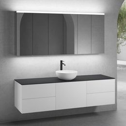 neoro n50 M&ouml;belanlage B: 180 cm mit 5 Ausz&uuml;gen, Waschtisch &Oslash; 45 cm wei&szlig; matt, mit Spiegelschrank,, BN0106WM+2#BN0421WM+BN0431WM+BN0409BM+3#BN0472MI,