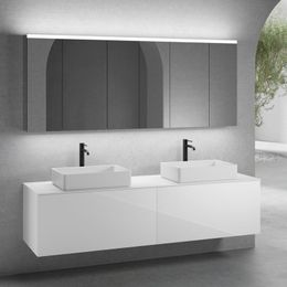 neoro n50 M&ouml;belanlage B: 200 cm mit 2 Ausz&uuml;gen, 2 Waschtische B: 58 cm wei&szlig; matt, mit Spiegelschrank f&uuml;r die Schweiz,,