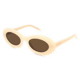 SAINT LAURENT SL 594 | Damen-Sonnenbrille | Fassung: Vollrand, Rund, Acetat, Beige | Glasfarbe: Braun