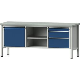 ANKE Werkbank, Gestellbauweise Serie V, 1 T&uuml;r 540 mm, 3 Schubladen, H&ouml;he 890 mm, Stahlblechbelag