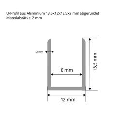 U-Profil aus Aluminium 13,5x12x13,5x2 mm Eloxiert abgerundet