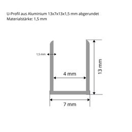 U-Profil aus Aluminium 13x7x13x1.5 mm Eloxiert abgerundet