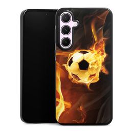 DeinDesign Galaxy A55 5G Handy Slim Case extra dünn Silikon Handyhülle schwarz Hülle Ball Soccer Fire Silikon Slim Case