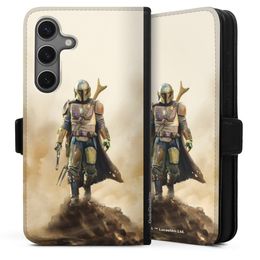 DeinDesign Galaxy S25 Handy Klapph&uuml;lle Handyh&uuml;lle aus Kunst Leder schwarz Flip Case Official Licensed Product The Mandalorian Star Wars Sideflip mit Lasche