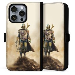 DeinDesign iPhone 16 Pro Max Handy Klapph&uuml;lle Handyh&uuml;lle aus Kunst Leder schwarz Flip Case Official Licensed Product The Mandalorian Star Wars Sideflip mit 