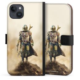 DeinDesign iPhone 14 Plus Handy Klapph&uuml;lle Handyh&uuml;lle aus Kunst Leder schwarz Flip Case Official Licensed Product The Mandalorian Star Wars Sideflip mit langer 