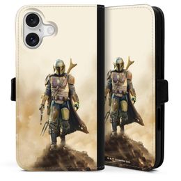 DeinDesign iPhone 16 Plus Handy Klapph&uuml;lle Handyh&uuml;lle aus Kunst Leder schwarz Flip Case Official Licensed Product The Mandalorian Star Wars Sideflip mit Lasche