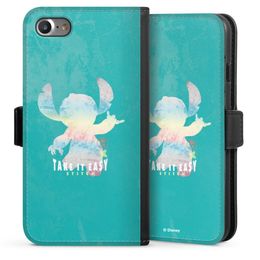 DeinDesign iPhone SE (2020) Handy Klapph&uuml;lle Handyh&uuml;lle aus Kunst Leder schwarz Flip Case Official Licensed Product Lilo & Stitch Disney Sideflip mit Lasche