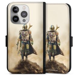 DeinDesign iPhone 14 Pro Handy Klapph&uuml;lle Handyh&uuml;lle aus Kunst Leder schwarz Flip Case Official Licensed Product The Mandalorian Star Wars Sideflip mit langer 