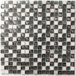 Mosaikfliese 'Solid' Glas, Naturstein wei&szlig;, grau 30 x 30 cm