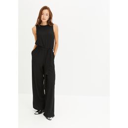 bonprix Jersey-Jumpsuit aus strukturiertem Cr&ecirc;pe, schwarz