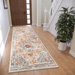 Teppich Hanse Home "Strozzi", blau (beige,blau), B:80cm H:8mm L:240cm, Jute, Polyester, Polypropylen (PP), Teppiche, Teppich, L&auml;ufer, Orientalisch, Kurzflor, Wohnzimmer, Schlafzimmer, Esszimmer