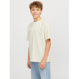 Jack & Jones T-Shirt JACK & JONES JUNIOR "JORFREDERIKSBERG TEE SS CREW NOOS JNR", Jungen, Gr. 152, wei&szlig; (antique wei&szlig;), Single Jersey, Obermaterial: 100% Baumwolle, bedruckt, relaxed fit normal, Rundhals, Shirts T-Shirt