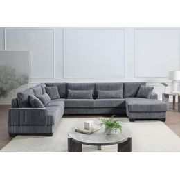 Wohnlandschaft "Miron, U-Form, Breite: 332cm", grau, B:332cm H:81cm T:241cm, ATLANTIC HOME COLLECTION, Sofas, Wohnlandschaft, weicher XXL-Cordbezug, inklusive 6 Zierkissen, Topseller