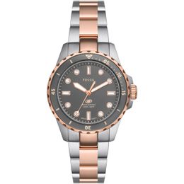 Quarzuhr Fossil "Fossil BLUE DIVE LADIES", silber (silberfarben, roségoldenfarben, grau), Armbanduhren, Damen, Quarzuhr, Armbanduhr, Damenuhr, Edelstahlarmband, bis 10 bar wasserdicht