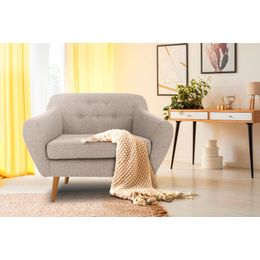 Sessel Home Affaire "Renne", beige, B:88cm H:78cm T:73cm, Samtoptik (100% Polyester);Struktur (100% Polyester);Struktur fein ( 100% Polyester), Sessel, Sessel, mit Heftung im R&uuml;cken im skandinavischem Stil