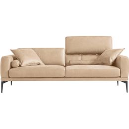 2,5-Sitzer Egoitaliano "Masu, Designsofa mit erstklassigem Sitzkomfort", beige (champagner), B:218cm H:95cm T:97cm, Leder &raquo;BULL&laquo; (echtes Rindsleder). Geschliffenes, pigmentiertes und behandeltes Rindsleder mit einer Dicke von 1, 3-1, 5 mm. Dieses Leder zeigt eine ziemlich weiche Hand mit einem halb undurchsichtigen Aussehen. Es handelt sich um ein gesch&uuml;tztes Leder. Eine leichte Deckschicht sch&uuml;tz