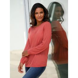 Rundhalspullover Classic Basics "Ajour-Pullover", Damen, Gr. 54, pink (grapefruit), 100% Polyacryl, unifarben, Pullover Rundhalspullover