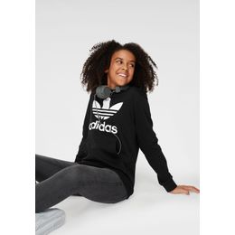 Kapuzensweatshirt adidas originals "TREFOIL HOODIE", Mädchen, Gr. 170, schwarz-weiß (schwarz, weiß), Obermaterial: 70% Baumwolle, 30% Polyester, Sweatshirts, Hoodie, Kapuzenpullover mit großem Logoprint