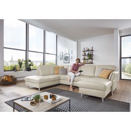 Wohnlandschaft DIE PLANBAR "PN-EM18013 U-Form, ohne Kopfstützen", beige (ecru), B:305cm H:87cm T:200cm, Sofas, Wohnlandschaft, wahlweise mit Bettfunktion und Stauraum