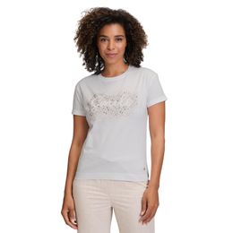 BETTY & CO Kurzarmshirt BETTY & CO "Damen mit Aufdruck", Damen, Gr. L, wei&szlig; (patch wei&szlig;, braun), Obermaterial: 100% Baumwolle, loose fit normal, Rundhals, Shirts, Glitzer