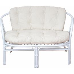 Sitzbank Home Affaire, weiß (weiß, creme), B:110cm H:83cm T:69cm, Sitzbänke, Sitzbank, aus handgeflochtenem Rattan, mit Kissen