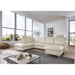 Wohnlandschaft DIE PLANBAR "PN-EM18013 U-Form, mit Kopfst&uuml;tzen", beige (ecru), B:305cm H:100cm T:200cm, Sofas, Wohnlandschaft, wahlweise mit Bettfunktion und Stauraum