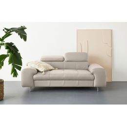 2-Sitzer COTTA "Chef", beige (sand), B:196cm H:72cm T:105cm, Softlux-Kunstleder;NaturLeder (echtes Rindsleder);Luxus-Microfaser (100% Polyester), Sofas, Big-Sofa mit Kopfteilverstellung, edle Metallkufen