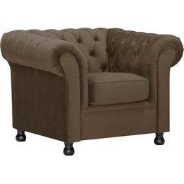 Sessel Home Affaire "Chesterfield Home", grau (taupe), B:108cm H:75cm T:90cm, Samoptik (100% Polester);Luxus-Microfaser (100% Polyester);Luxus-Microfaser Vintageoptik (100% Polyester), Sessel, Sessel, mit edler Knopfheftung und typischen Armlehnen