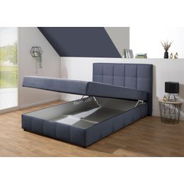 Boxbett Home Affaire "Niemes", denim, blau, B:152cm L:210cm, Komplettbetten, Boxbett mit Bettkasten, inkl. Topper
