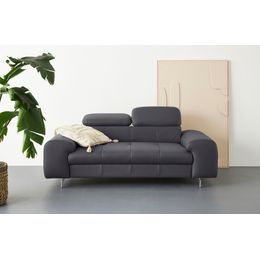 2-Sitzer COTTA "Chef", braun (fango), B:196cm H:72cm T:105cm, Softlux-Kunstleder;NaturLeder (echtes Rindsleder);Luxus-Microfaser (100% Polyester), Sofas, Big-Sofa mit Kopfteilverstellung, edle Metallkufen