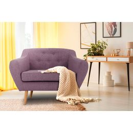 Sessel Home Affaire "Renne", lila, B:88cm H:78cm T:73cm, Samtoptik (100% Polyester);Struktur (100% Polyester);Struktur fein ( 100% Polyester), Sessel, Sessel, mit Heftung im R&uuml;cken im skandinavischem Stil