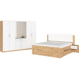 Schlafzimmer-Set Rauch "Komplettschlafzimmer Schlafzimmer Stauraumbett MADE IN GERMANY", eiche artisan, alpinweiß, ohne Matratze, B/H: 180cm x 200cm, Holzwerkstoff, Schlafzimmermöbel-Sets