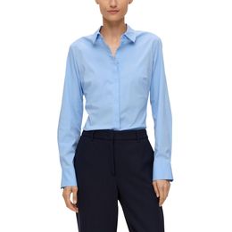 Klassische Bluse s.Oliver BLACK LABEL, Damen, Gr. 34, blau, Obermaterial: 65% Baumwolle, 32% Polyamid, 3% Elasthan, unifarben, regular fit hüftlang, Manschette, Blusen, mit verdeckter Knopfleiste