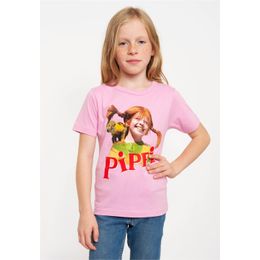 T-Shirt logoshirt "Langstrumpf & Herr Nilsson", M&auml;dchen, Gr. 152, rosa, 100% Baumwolle, bedruckt, normal, Rundhals, Shirts T-Shirt, mit lizenziertem Print