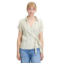 Klassische Bluse Cartoon "Damen mit Bindegürtel", Damen, Gr. 38, grün (nature, grün), Obermaterial: 50% Viskose, 30% Polyester, 20% Leinen, schmal normal, V-Ausschnitt, Blusen