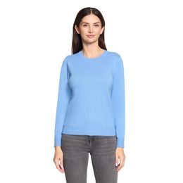 Strickpullover Betty Barclay "Damen mit Rundhalsausschnitt", Damen, Gr. 46, blau (azurine), Strick, Obermaterial: 55% Viskose, 30% Polyester, 15% Polyamid, Basic, gerade lang, Rundhals, Pullover Strickpullover