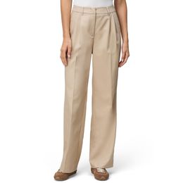 Stoffhose Zero "Damen mit Bundfalten 32 Inch", Damen, Gr. 34, Normalgrößen, beige (classic beige), Web, Obermaterial: 50% Polyester, 34% Polyester, 14% Viskose, 2% Elasthan, unifarben, figurbetont lang, Hosen Stoffhose, weiteres Detail
