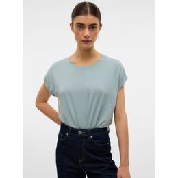 V&eacute;ro Moda Rundhalsshirt VERO MODA "VMLAVA PLAIN SS TOP LUREX STRIPE", Damen, Gr. S, gold (gray mist stripes:gold lurex), Jersey, Obermaterial: 82% Viskose, 8% Polyester, 5% Elasthan, 5% metallisierte Fasern, gestreift, relaxed fit normal, Rundhals, Umschlagsaum, Shirts Rundhalsshirt