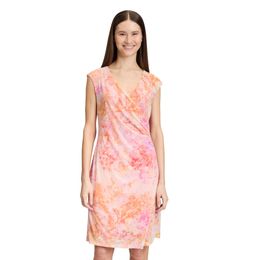 Druckkleid Cartoon "Damen ohne Arm", Damen, Gr. 40, Normalgr&ouml;&szlig;en, bunt (orange, pink), Obermaterial: 95% Polyester, 05% Elasthan; Futter: 95% Viskose, 5% Elasthan, k&ouml;rpernah kurz, U-Boot-Ausschnitt, Kleider Druckkleid, Muster