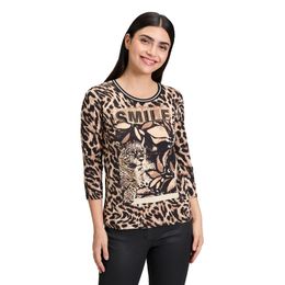 3/4-Arm-Shirt Betty Barclay "Damen mit Print", Damen, Gr. 40, schwarz (schwarz, beige), Jersey, Obermaterial: 95% Viskose, 5% Elasthan, tailliert normal, Rundhals, Shirts 3/4-Arm-Shirt