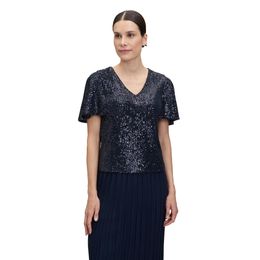 Kurzarmshirt Vera Mont "Damen kurzarm", Damen, Gr. 40, blau (night sky), Obermaterial: 93% Polyester, 7% Elasthan; Futter: 92% Polyamid, 8% Elasthan, festlich, figurbetont normal, V-Ausschnitt, Shirts, Pailletten