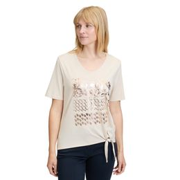 Kurzarmshirt Betty Barclay "Damen mit Schleifenknoten", Damen, Gr. 38, beige (patch beige, beige), Jersey, Obermaterial: 50% Baumwolle, 50% Modal, figurumspielend normal, V-Ausschnitt, Shirts